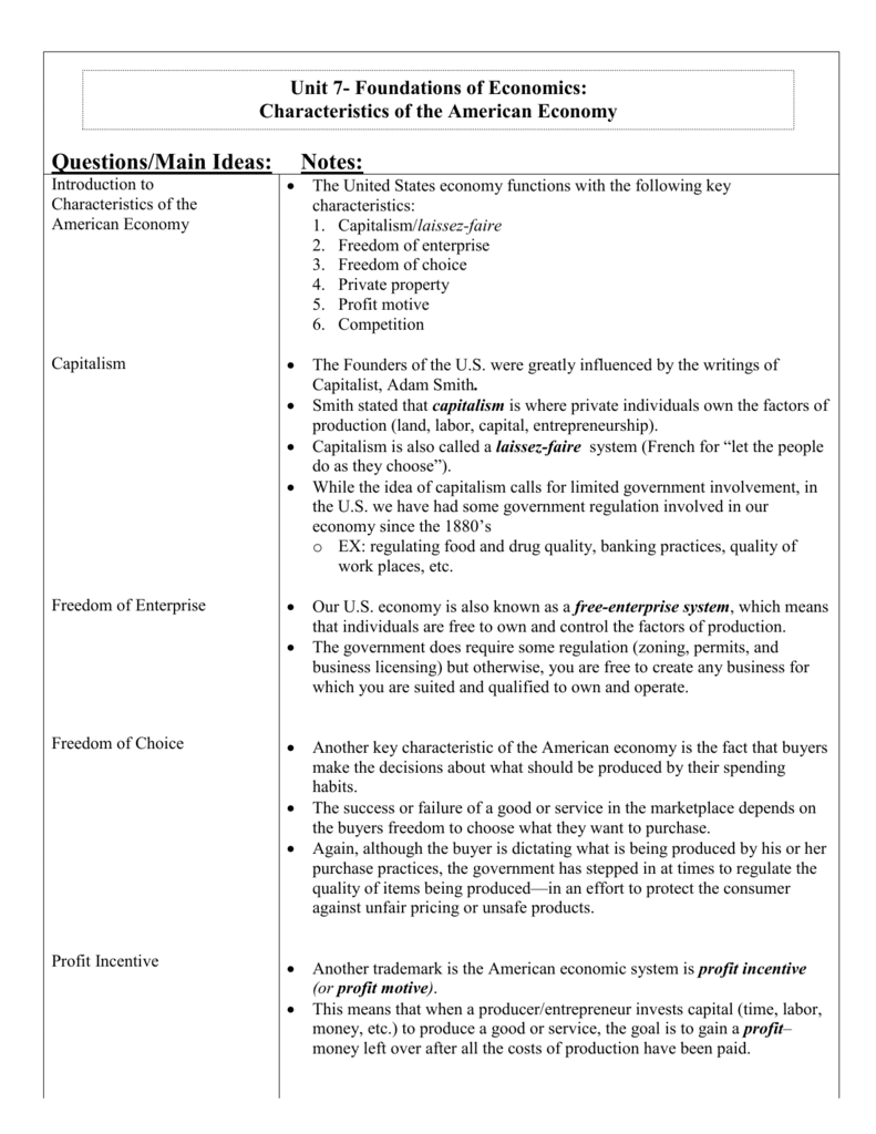 Economics Unit 4 – Free enterprise capitalism | SchoolWorkHelper