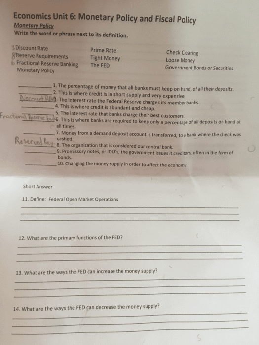 Economics Unit 6 Money Banking And The Fed SchoolWorkHelper